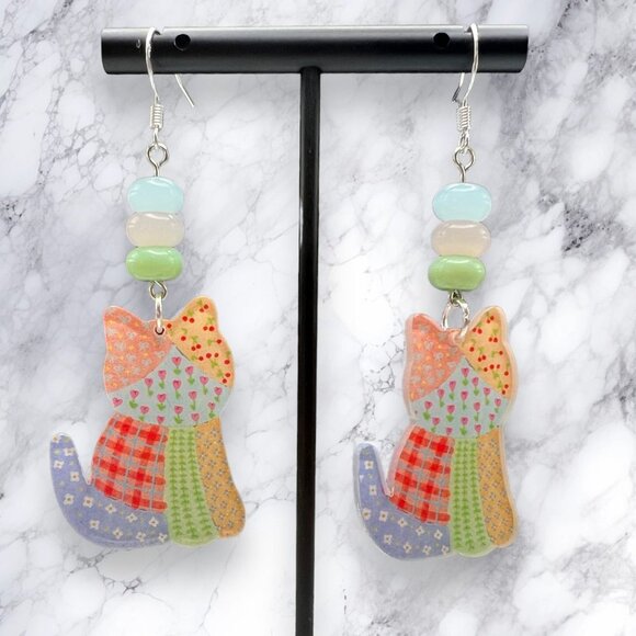 Extra Kitsch | Jewelry | Patchwork Kitty Calico Cat Earrings | Poshmark